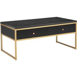 Couchtisch LEONIQUE "Fleuriss", schwarz, goldfarben, B:110cm H:48cm T:60cm, Tische, Keramikplatte, goldenen Beinen, FSC-zertifiziertem Holz, Breite 110 cm