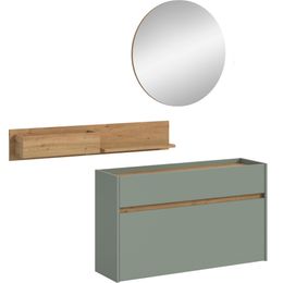 Garderoben-Set Inosign "EVRID, 3-teilig, Breite 140 cm, individuell hängbar & erweiterbar", salbei nb, artisan oak nb, B:140cm H:197cm T:32cm, Spanplatte, Kastenmöbel-Sets, Garderobenkombination, Garderobe, Wandgarderobe, Flur, Diele