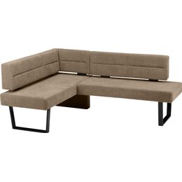 Eckbank MASSIVLINE & MORE "Martina", braun (braun, metall schwarz lackiert), B:155cm H:85cm T:195cm, Holzwerkstoff, Metall, Polyester, Sitzbänke, modernes Design, Gestell aus massivem Metall