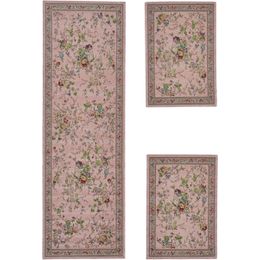Bettumrandung Theko "Flomi Sagrini" Gr. 14, rosa (rosé), H:3mm, Obermaterial: 63% Polyester, 33% Polypropylen, 4% Baumwolle, Bettumrandungen, Läufer-Set, Flachgewebe, gewebt, Pastell-Farben, Blumen Design