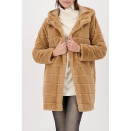 Fellimitatmantel monari, Damen, Gr. 46, cognac, Plüsch, Obermaterial: 100% Polyester. Futter: 100% Polyester, unifarben, regular fit ca. Mitte Oberschenkel, Rundhals, eingesetzt gerader Abschluss, Mäntel, Regular fit mit Rundhalsausschnitt und Kapuze