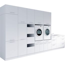 Mehrzweckschrank-Set LAUNDREEZY "Laundreezy, 12-tlg. Mehrzweckschrank-Set B/H/T 445/238/68 cm", weiß matt, B:445cm H:238cm T:68cm, Holzwerkstoff, Kastenmöbel-Sets, Breite 445 cm, Soft-Close-Funktion für Türen