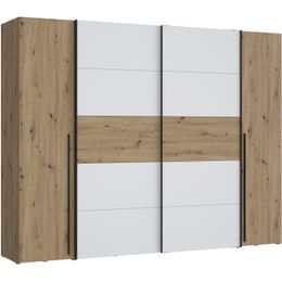 Dreh-/Schwebetürenschrank FORTE "Narago, OTTOs Choice, TOPSELLER, mittlere Paneele farblich wechselbar", weiß (eiche, weiß), B:270,3cm H:210cm T:61cm, Schränke, gestalte die Schwebetüren einfarbig oder 2 farbig, Made in Europe, Topseller