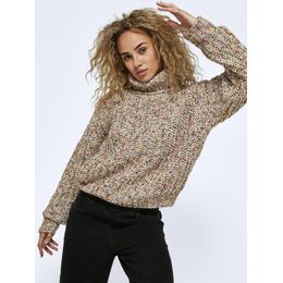 Rollkragenpullover Noisy may "NMMARNEY L/S HIGH NECK KNIT FWD NOOS", Damen, Gr. S, bunt (eggnog detail:multi clr. yarn), Strick, Obermaterial: 50% Polyester, 40% Polyacryl, 10% Wolle, gemustert, regular fit taillenbedeckt, Rundhals, Rippstrickbündchen, Pullover
