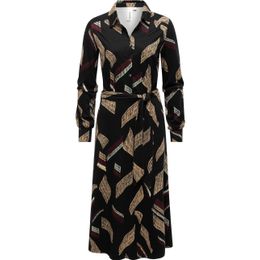 Blusenkleid Ragwear "Plantee Print", Damen, Gr. M (38), Normalgrößen, schwarz, Jersey, Material: 95% Viskose, 5% Elasthan, figurumspielend kniebedeckend, Rundhals, Ärmel ohne Ärmelschlitz, Kleider, Modisches Damenkleid mit Taillengürtel