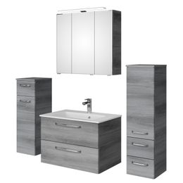 Badmöbel-Set SAPHIR "Badmöbel-Set Trentino 4-tlg Mineralmarmorwaschtisch,LED-Spiegelschrank", grau (graphit struktur quer nb), Kastenmöbel-Sets, Badezimmer-Set mit Midischrank und Unterschrank inkl. Türdämpfer