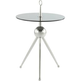 Beistelltisch Kayoom "Ontario 325, Runde Glasplatte aus Sicherheitsglas, 100% Edelstahl", grau (silber, grau, silber, grau), B:46cm H:70cm T:46cm, 100% Edelstahl, Sicherheitsglas, Tische, Beistelltisch, Minimalistisch, Gestell in Tripod-Design, mit Tragering