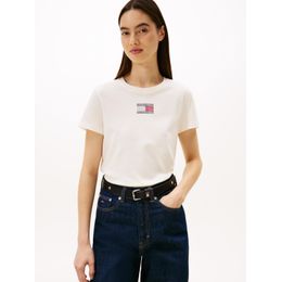 Kurzarmshirt Tommy Jeans "TJW REG PARTY FLAG TEE EXT", Damen, Gr. S (36), ancient weiß, Single Jersey, Obermaterial: 100% Baumwolle, bedruckt, regular fit, Rundhals, Shirts