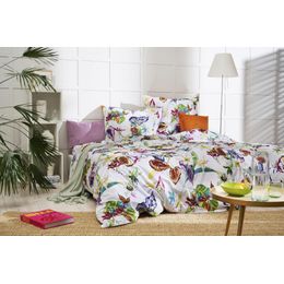 Bettwäsche Apelt "Nina", weiß, B/L: 135cm x 200cm, 1 Stk., 1 Stk., Satin (Bio-Baumwolle), B/L: 80cm x 80cm, Satin (Bio-Baumwolle), Obermaterial: 100% Baumwolle, Bettwäsche, Sommer Bettwäsche im Ibiza Style, Exotische Blüten und Blätter