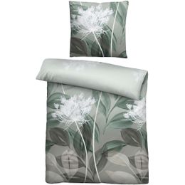 Bettwäsche Biberna "0004100", fichte, B/L: 135cm x 200cm, 1 Stk., 1 Stk., Feinbiber, B/L: 80cm x 80cm, 2 Stk., Feinbiber, Obermaterial: 100% Baumwolle, Bettwäsche, wohlig warm + weich, pflegeleicht, 100% Baumwolle, Reißverschluss
