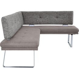 K+w Komfort & Wohnen Eckbank K+W KOMFORT & WOHNEN "Giacomo II", grau (hellgrau, lightgrau), H:91cm T:65cm, Sitzbänke, Flachstahlkufe in edelstahlfarbig lackiert, Rücken und Sitz gesteppt