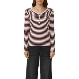 Langarmshirt s.Oliver, Damen, Gr. 36, schwarz merlot, Rippware, Obermaterial: 95% Baumwolle, 5% Elasthan, unifarben, figurbetont hüftbedeckend, V-Ausschnitt, Shirts, mit kurzer Knopfleiste, in Ripp-Optik
