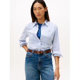 Shirtbluse Tommy Hilfiger "ESS POPLIN REGULAR SHIRT", Damen, Gr. 36, hugh stp, blau, Web, Obermaterial: 97% Baumwolle, 3% Elasthan, unifarben, regular fit Po-bedeckend, Blusen