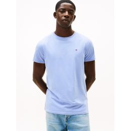 T-Shirt Tommy Jeans "TJM ESSENTIAL SOLID TEE", Herren, Gr. L, nordic iris, Jersey, Obermaterial: 100% Baumwolle, Basic, slim fit normal, Rundhals, eingesetzt abgesteppte Kante, Shirts, mit Rundhalsausschnitt und dezenter Logo-Flag