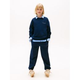 Langarmshirt & Hose Tommy Hilfiger "MINI CORP C-NECK SWEATSHIRT SET", Jungen, Gr. 8 (128), blau (schwarz night navy), Jersey, Obermaterial: 80% Baumwolle, 20% Polyester, unifarben, KOB Set-Artikel, Kinder bis 16 Jahre