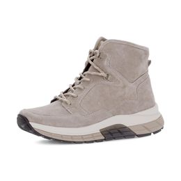 Schnürboots Gabor Rollingsoft, Damen, Gr. 37, hellbeige, Veloursleder, unifarben, Schuhe, Keilabsatz, Stiefelette, mit Haken, im Bergsteiger-Look