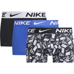 Trunk NIKE UNDERWEAR "TRUNK 3PK", Herren, Gr. L, blk j d i print, gme ryal, blk wte wb, Jersey, Obermaterial: 92% Polyester, 8% Elasthan, bedruckt, kontrastfarbene Details, unifarben, körpernah, Unterhosen, mit NIKE Logo-Elastikbund
