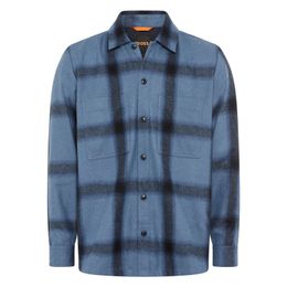 Langarmhemd BOSS Orange "Locky", Herren, Gr. L, N-Gr, open blau495, Web, Obermaterial: 50% Wolle, 50% Polyester. Futter: 100% Nylon, kariert, meliert, oversize normal, Rundhals, 1-Knopf-Manschette, Hemden, melierte Wollmischung, Karo-Design, oversize fit