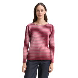 Langarmshirt Tom Tailor, Damen, Gr. L, rot sanftes weiß stripe, Jersey, Obermaterial: 97% Baumwolle, 3% Elasthan, gestreift, regular fit taillenbedeckt, U-Boot-Ausschnitt, gerader Abschluss, Shirts, mit Streifen Muster