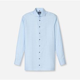 Langarmhemd OLYMP "Luxor modern fit", Herren, Gr. 43, N-Gr, bleu, Web, Obermaterial: 100% Baumwolle, 2-Knopf-Manschette, Hemden, modern fit, Businesshemd, Global-Kentkragen, kariert