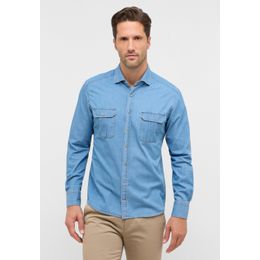 Langarmhemd Eterna "MODERN FIT", Herren, Gr. 39, Normalgrößen, blau, Twill, 100% Baumwolle, tailliert, Manschette, Hemden, EASY IRON (bügelleicht)