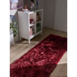 benuta Pop Waschbarer Hochflor Shaggyteppich Nanuk Bordeaux 80x240 cm - Bettvorleger für Schlafzimmer