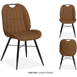Esszimmerstuhl OMG DESIGN "Shelton", cognac, schwarz, B:52,5cm H:91,5cm T:65cm, Polyester, Stühle, Esszimmerstuhl, pflegeleichter Bezug, mit Handgriff
