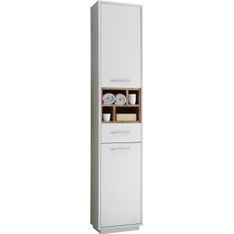 Hochschrank BASIC BY BALCULINA "Mila, Badezimmerschrank BxHxT 38x190x30 cm", weiß (weiß, weiß, wildeiche), B:38cm H:190cm T:30cm, FSC-zertifizierter Holzwerkstoff, Schränke, Breite 38cm, Tür L/R monierbar, FSC-Mix 70%