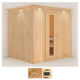 Sauna Karibu "Dima", beige (naturbelassen), ohne Ofen, (ohne Ofen), Saunen, ohne Ofen