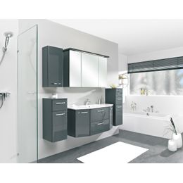 Badmöbel-Set SAPHIR "Quickset 327 5-teilig, Waschplatz und LED-Spiegelschrank", schwarz (anthrazit dekor, anthrazit hochglanz), B:175cm T:48cm, MDF, Spanplatte, Kastenmöbel-Sets, Anthrazit Hochglanz, inkl. Türdämpfer, 8 Türen, 1 Klappe, 4 Schubladen