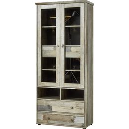 Glasvitrine Innostyle "BONANZA", braun, B:83cm H:188cm T:39cm, Holzwerkstoff, Schränke, Glastüren, 10 Fächer, 4 Schübe, Softclose, ABS Kantenschutz
