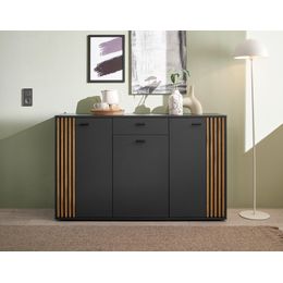 HBZ-MEBLE Sideboard HBZ "Dublin Kommode, BxHxT 140x86x38cm", grau (anthrazit, evoke oak), B:140cm H:86cm T:38cm, Holzwerkstoff, Sideboards, Breite 140cm, Softclose, Metallgriffe