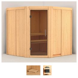 Sauna Karibu "Jarin", beige (naturbelassen), ohne Ofen, (ohne Ofen), Saunen, ohne Ofen