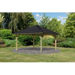 Pavillon Karibu "Holm 1", beige, B/H/T: 431cm x 315cm x 431cm, Pavillons, BxTxH: 431x431x315 cm, mit schwarzen Dachschindeln