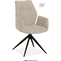 Esszimmerstuhl OMG DESIGN "Puebla", toffee, schwarz, B:55,5cm H:91,5cm T:63,5cm, Polyester, Stühle, Drehstuhl mit auto-return, Armlehnenstuhl