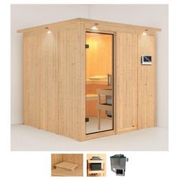 Sauna Karibu "Rodin", beige (naturbelassen), Saunaofen, externe Steuerung, 9 kW, Saunen, 9-kW-Ofen mit externer Steuerung