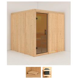 Sauna Karibu "Rodin", beige (naturbelassen), ohne Ofen, (ohne Ofen), Saunen, ohne Ofen