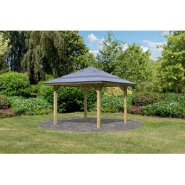 Pavillon Karibu "Bergen 1", grau, B/H/T: 338cm x 290cm x 338cm, Pavillons, BxTxH: 338x338x290 cm, mit H-Pfostenanker