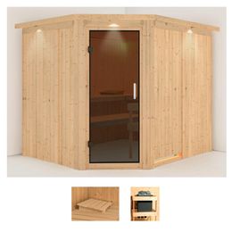 Sauna Karibu "Marit", beige (naturbelassen), ohne Ofen, (ohne Ofen), Saunen, ohne Ofen