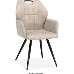 Esszimmerstuhl OMG DESIGN "Puck", sand, schwarz, B:57cm H:89,5cm T:61,5cm, Polyester, Stühle, Esszimmerstuhl, pflegeleichter Bezug