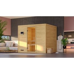 Sauna Karibu "Soraja", beige (naturbelassen), ohne Ofen, (ohne Ofen), Saunen, ohne Ofen