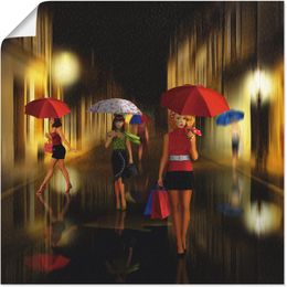 Wandbild Artland "Frauen beim Einkaufen im Regen", bunt (farbe bild(er): bunt), B:30cm H:30cm, Bilder, als Alubild, Outdoorbild, Leinwandbild, Poster in verschied. Größen