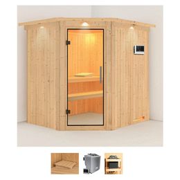 Sauna Karibu "Siirin", beige (naturbelassen), Bio-Kombiofen, externe Steuerung, 9, Saunen, 9 KW-Bio-Ofen mit externer Steuerung