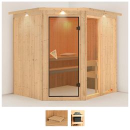 Sauna Karibu "Frigga 2", beige (naturbelassen), ohne Ofen, (ohne Ofen), Saunen, ohne Ofen