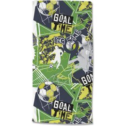 Strandtuch Good Morning "Goaltime", grün, B:75cm L:150cm, Velours, Velours, Handtücher, Kinder Strandtuch, Mikrofaser, Velours, saugfähig, weich, leicht, bunt