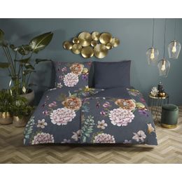 Wendebettwäsche Descanso "Parma", bunt (anthrazit, multi), B/L: 135cm x 200cm, 1 Stk., 1 Stk., Satin (Bio-Baumwolle), B/L: 80cm x 80cm, 2 Stk., Satin (Bio-Baumwolle), Obermaterial: 100% Baumwolle, Bettwäsche, Baumwolle, Satin, 135x200, Biese, Reißverschluss, Wendeoptik, Blumen