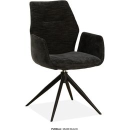 Esszimmerstuhl OMG DESIGN "Puebla", schwarz, schwarz, B:55,5cm H:91,5cm T:63,5cm, Polyester, Stühle, Drehstuhl mit auto-return, Armlehnenstuhl