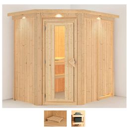 Sauna Karibu "Clara", beige (naturbelassen), ohne Ofen, (ohne Ofen), Saunen, ohne Ofen