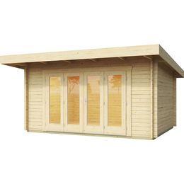Gartenhaus Lasita Maja "SUSSEX", beige (naturbelassen), Fußboden im Gartenhaus, Massivholzdach, Holzwerkstoff, Gartenhäuser