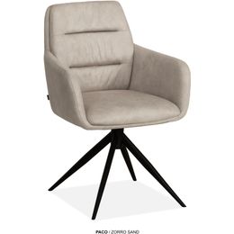 Esszimmerstuhl OMG DESIGN "Paco", sand, schwarz, B:57,5cm H:87,5cm T:963,5cm, Polyester, Stühle, Drehstuhl mit auto-return, Armlehnenstuhl